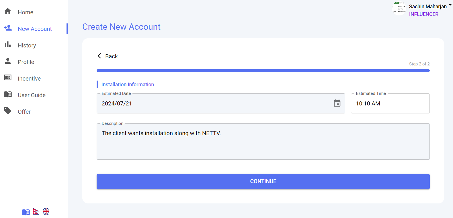 Create New Account - Worldlink Partner User Guide