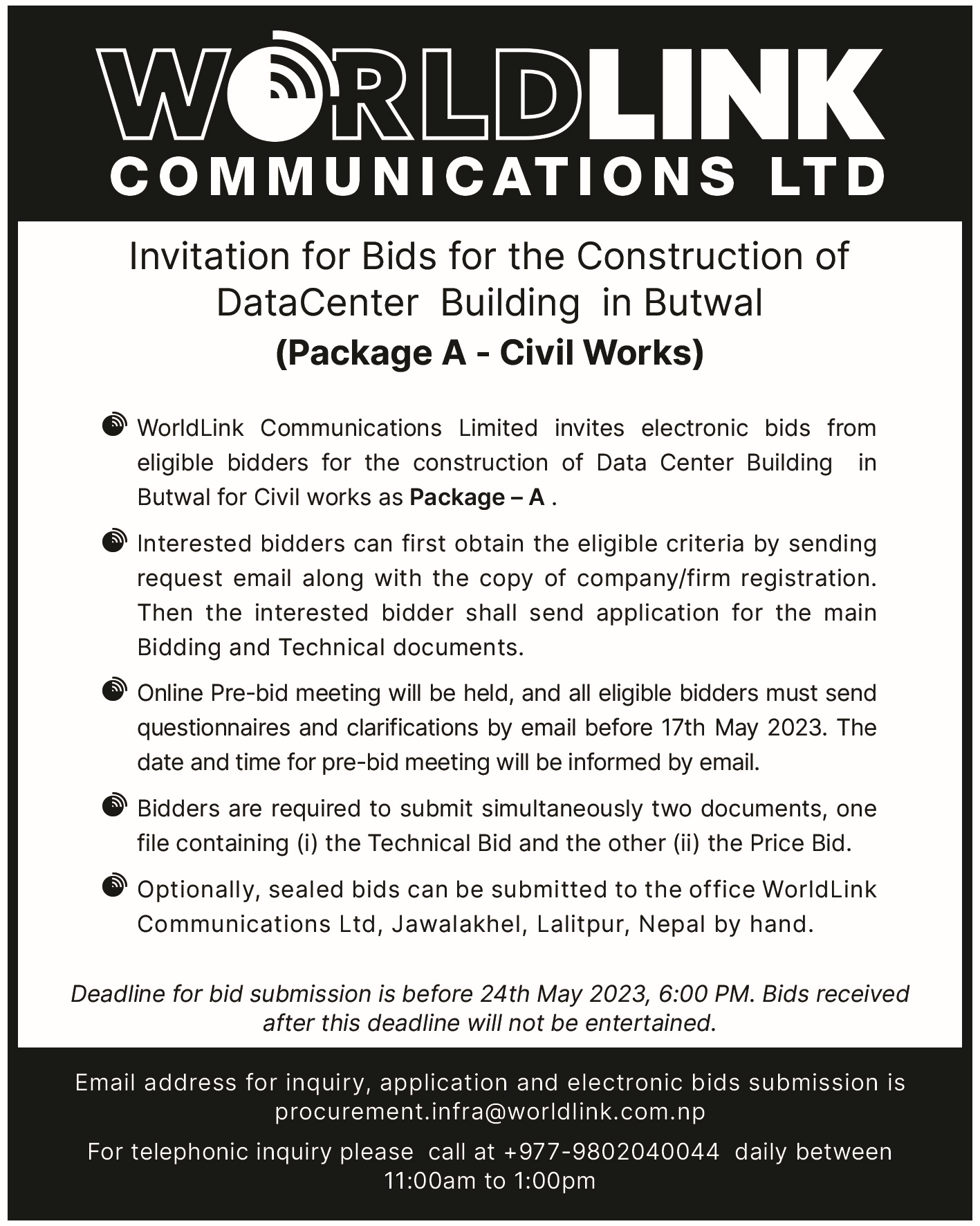 Invitation for Bids for the Construction of Data Center Building in ...